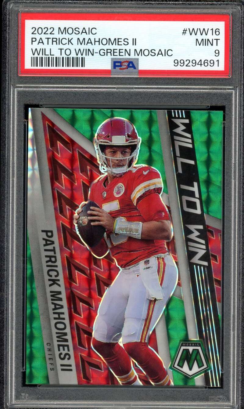 Patrick Mahomes II Card 2022 Mosaic Will To Win Green Mosaic #WW16 PSA ...