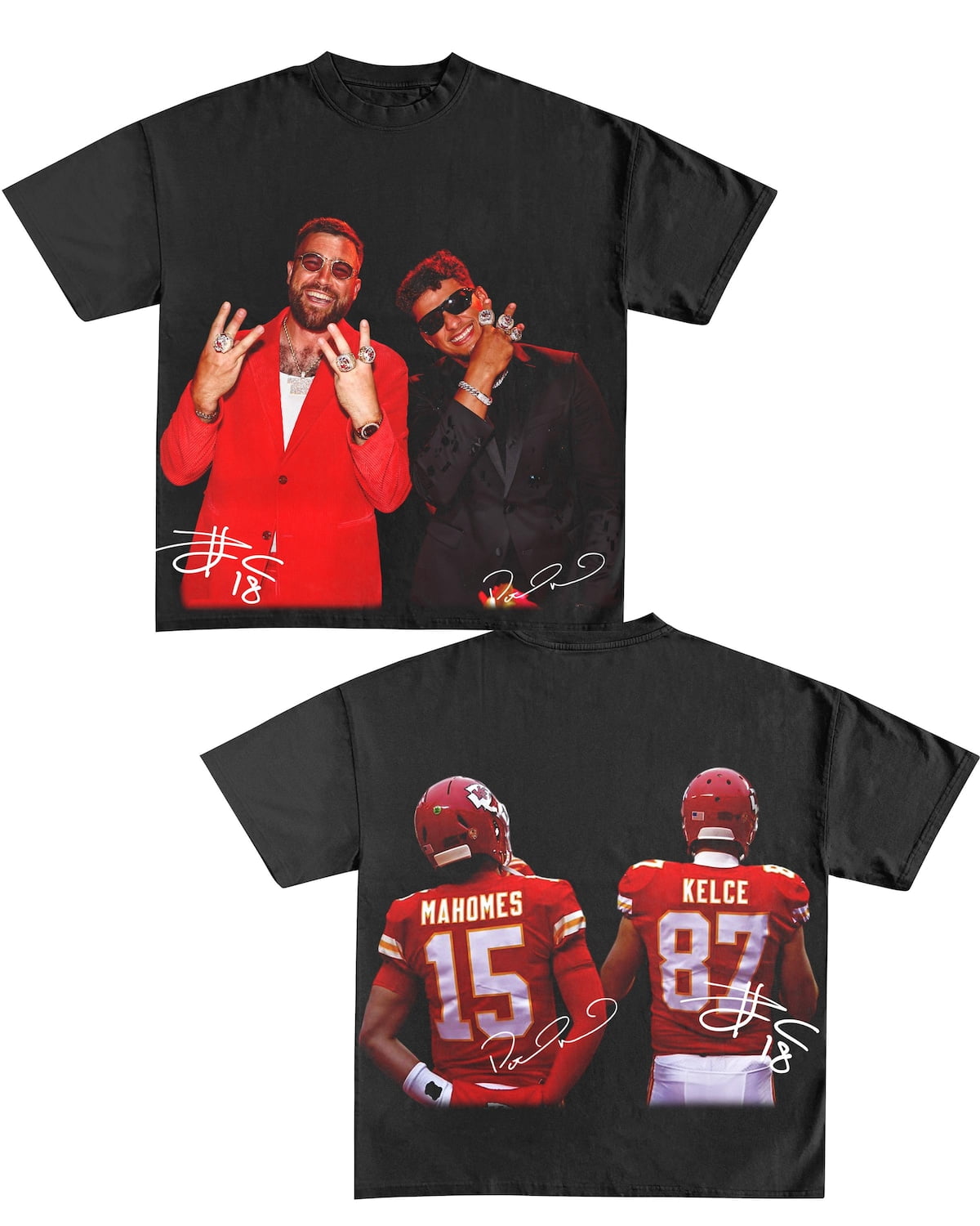 Patrick Mahomes and Travis Kelce Rings Football Shirt Graphic Design ...