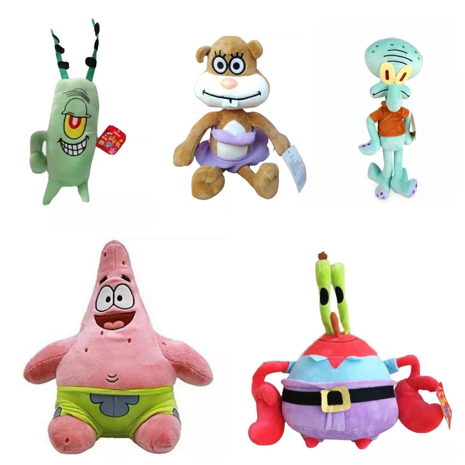 Patrick Star Sandy Cheeks Mr Krabs Squidward & Plankton 5 Plush Set 12 ...