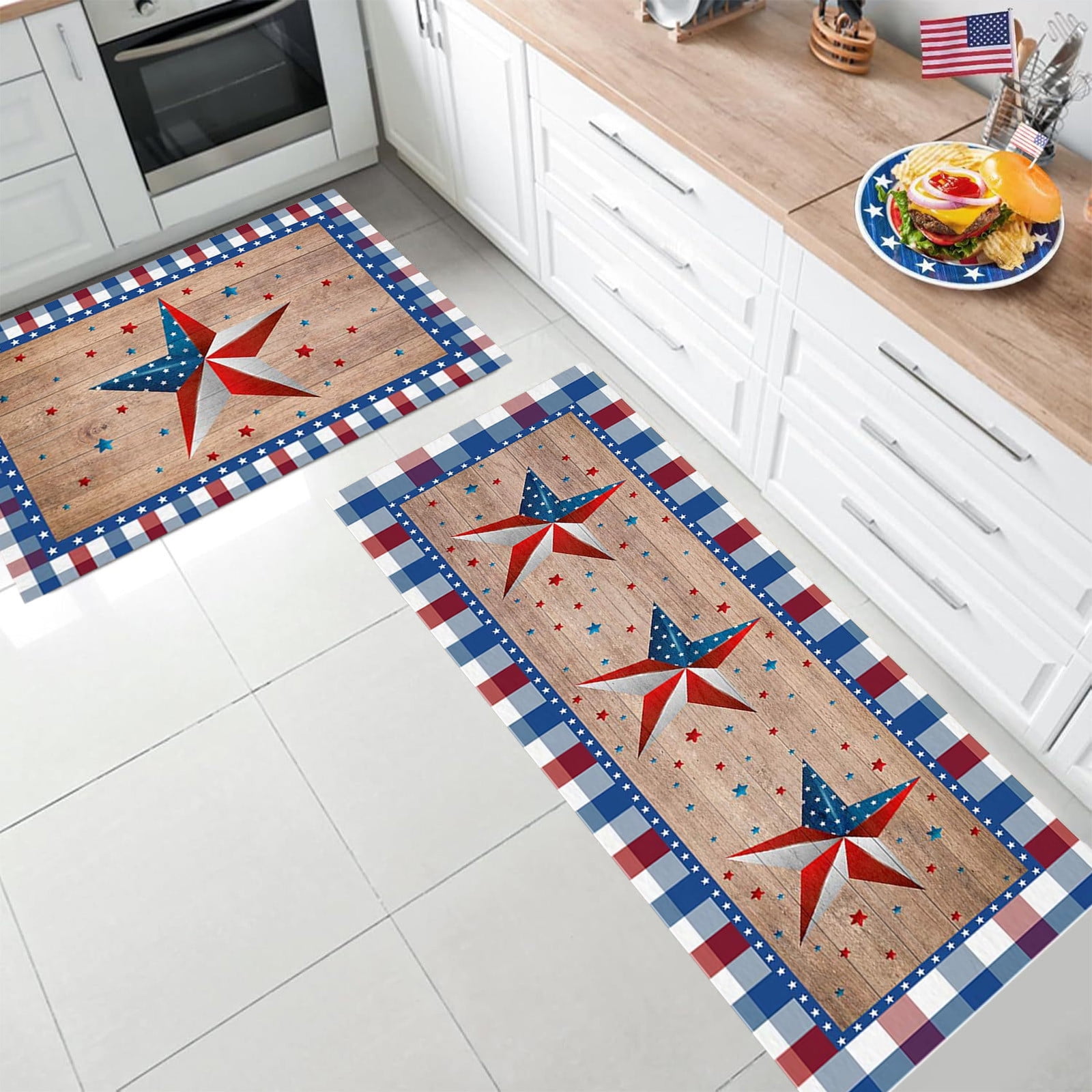 Patriotic 2-Piece Floor Mat Set - 40x60cm Kitchen & 40x120cm Door Mat ...