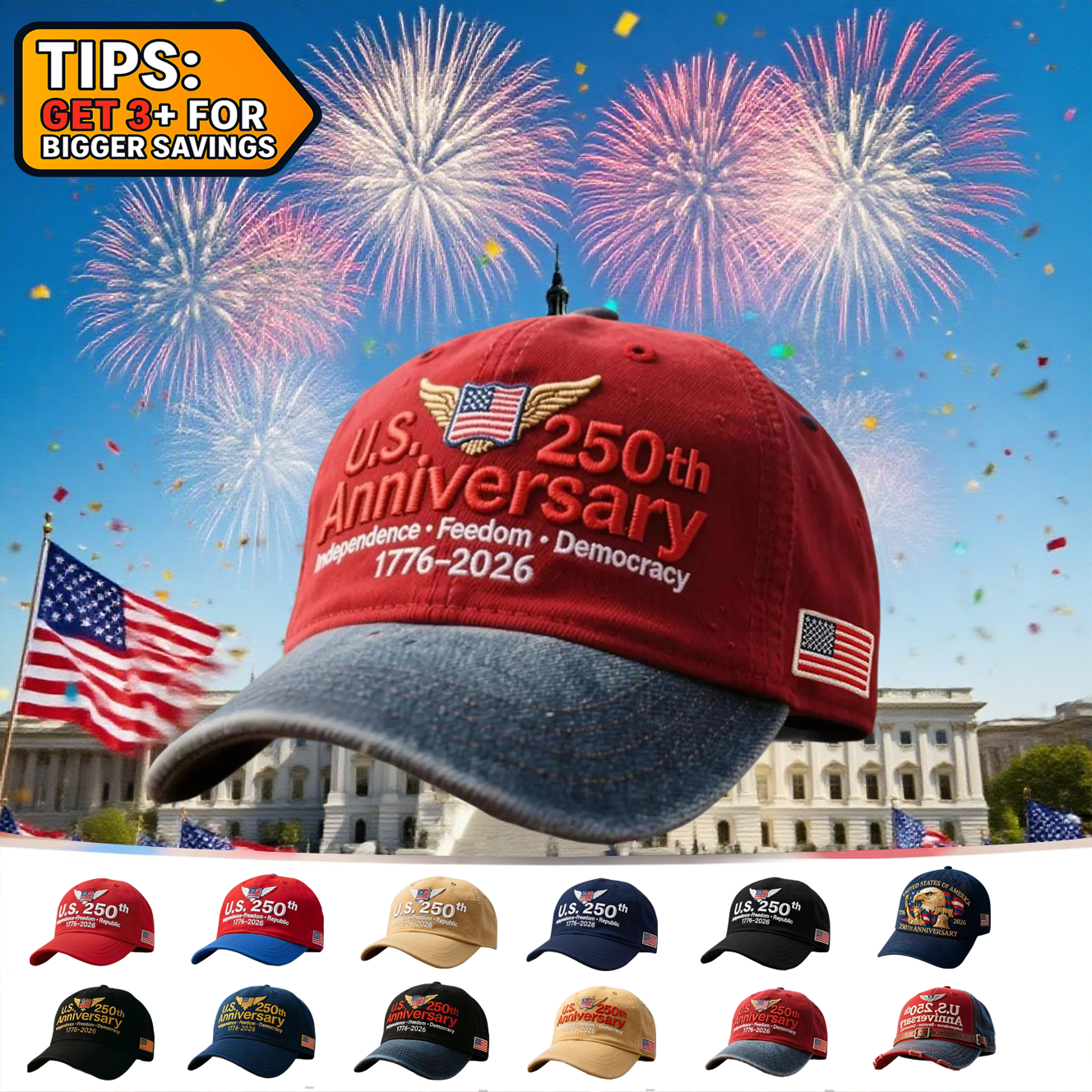 Patriotic 250th Anniversary Adjustable Retro Baseball Cap - Classic ...