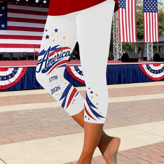 Patriotic 250th Anniversary Capri Leggings – High Waist Control Yoga ...