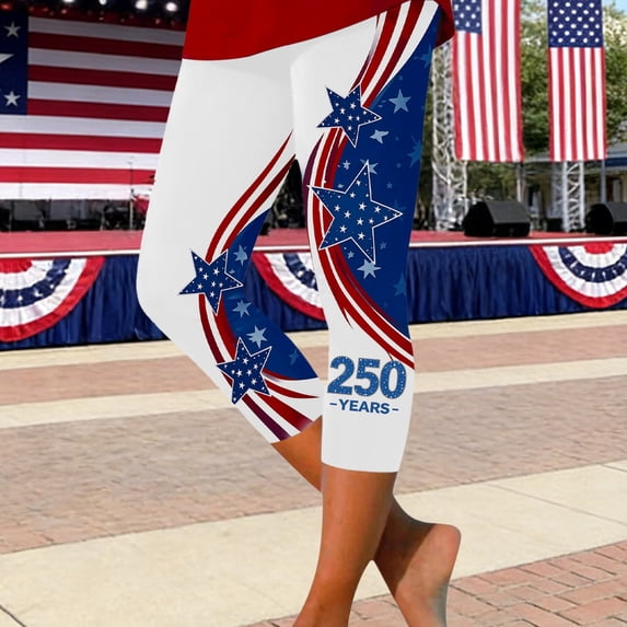 Patriotic 250th Anniversary Capri Leggings – High Waist Control Yoga ...