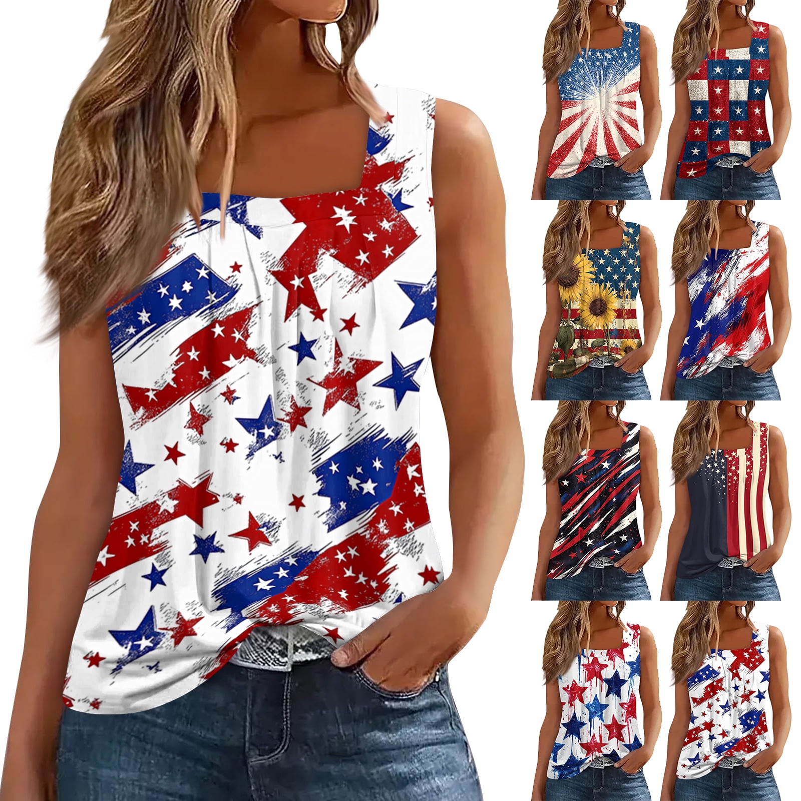 Patriotic 250th Anniversary Tank Top for Women - Star Spangled Square ...