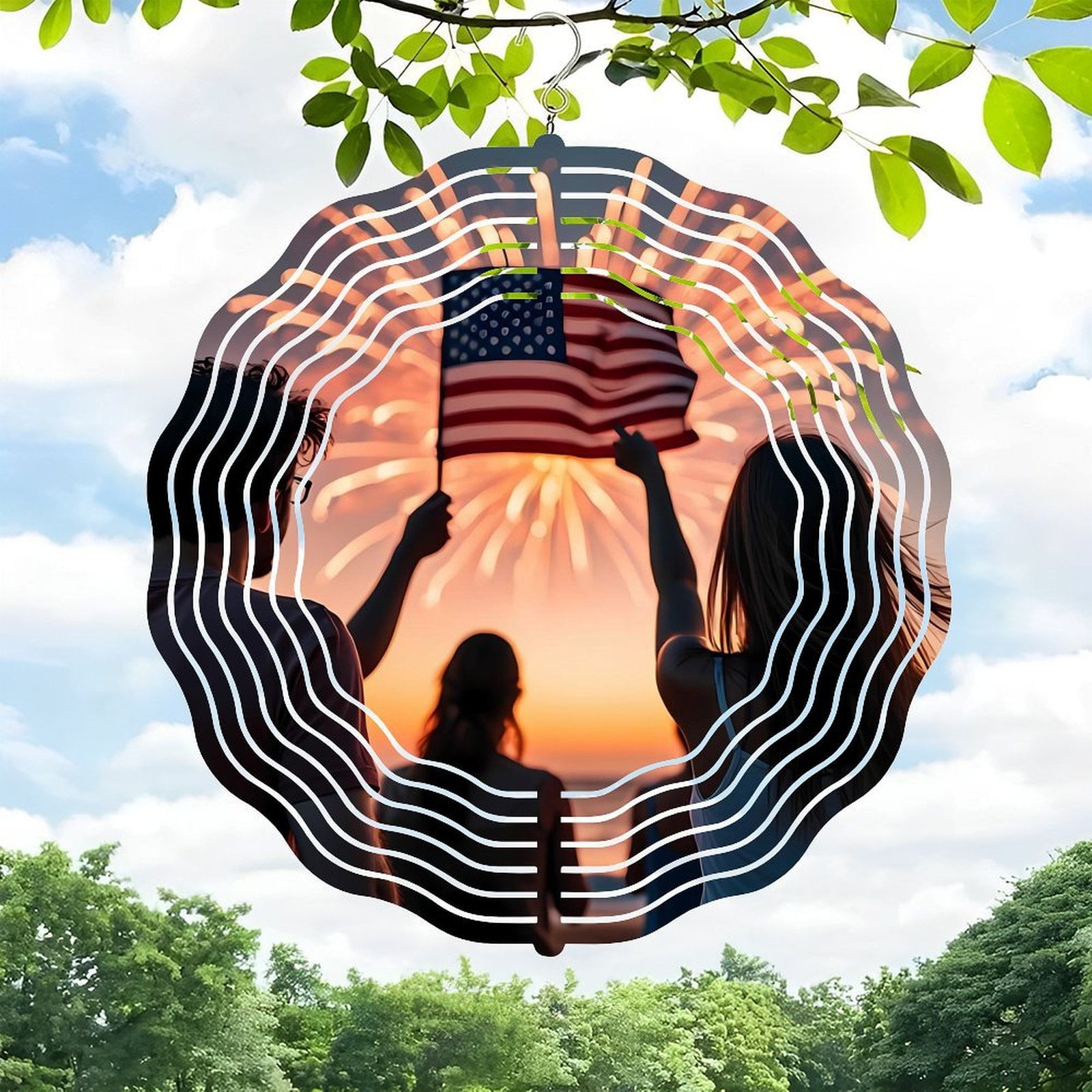 Patriotic 3D Metal Hanging Wind Spinner - American Flag Design with ...