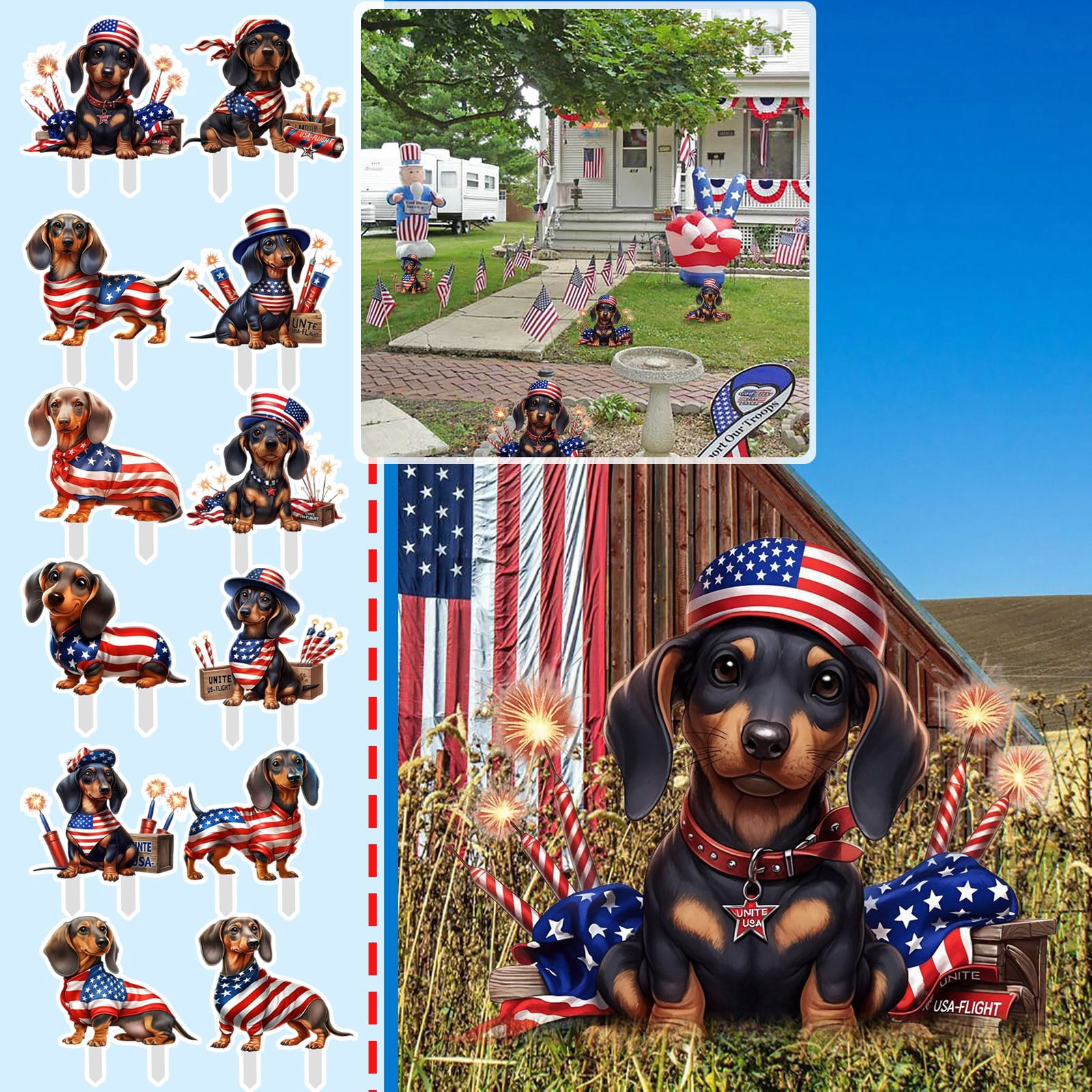 Patriotic 4th Of July American Flag Dachshund Dog Garden Stakes 9.8 ...
