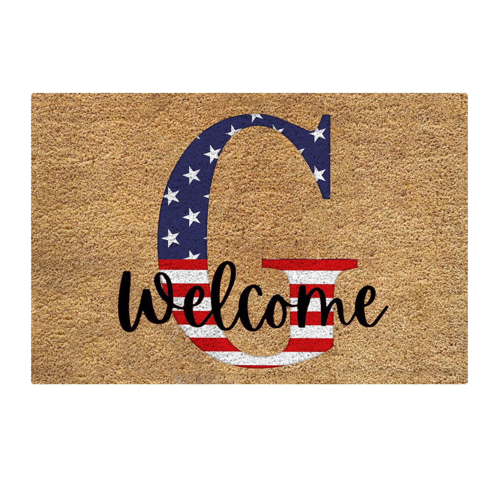 Patriotic 4th of July Door Mat Initials A-Z Welcome Doormat 16"x24 ...