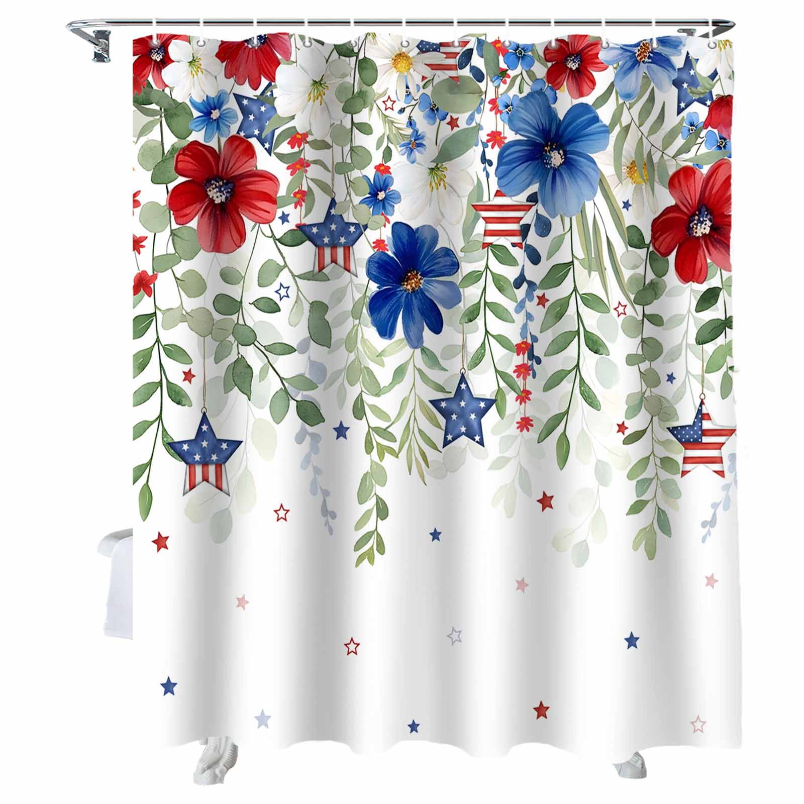 Patriotic 4th of July Shower Curtain, Red Blue Floral Memorial Day ...
