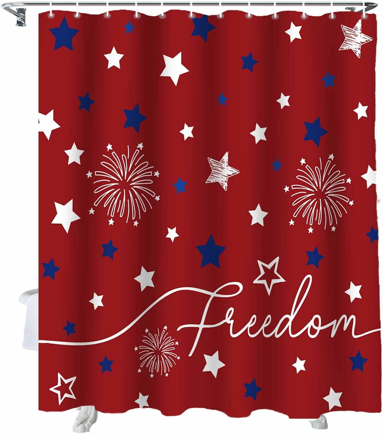 Patriotic 4th of July Shower Curtain, Red White Blue Stars Freedom ...