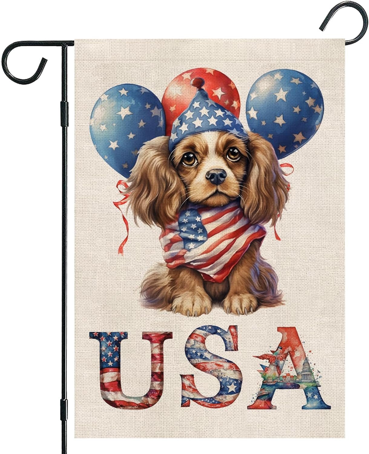 Patriotic 4th of July Stars and Stripes Dog Balls Garden Flag Small Double Sided Readable Yard ...