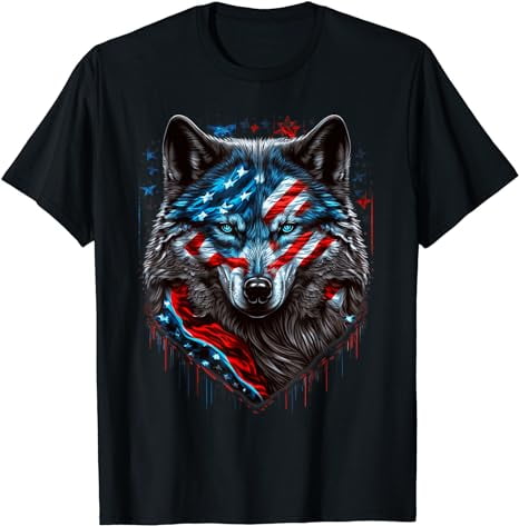Patriotic 4th Of July Wolf American US Flag Wolf Lovers T-Shirt ...