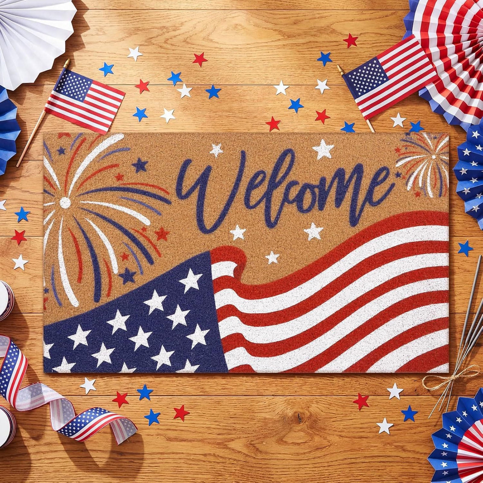 Patriotic 4th of July Coir Doormat 50x80cm, Heavy Duty Outdoor Door Mat ...