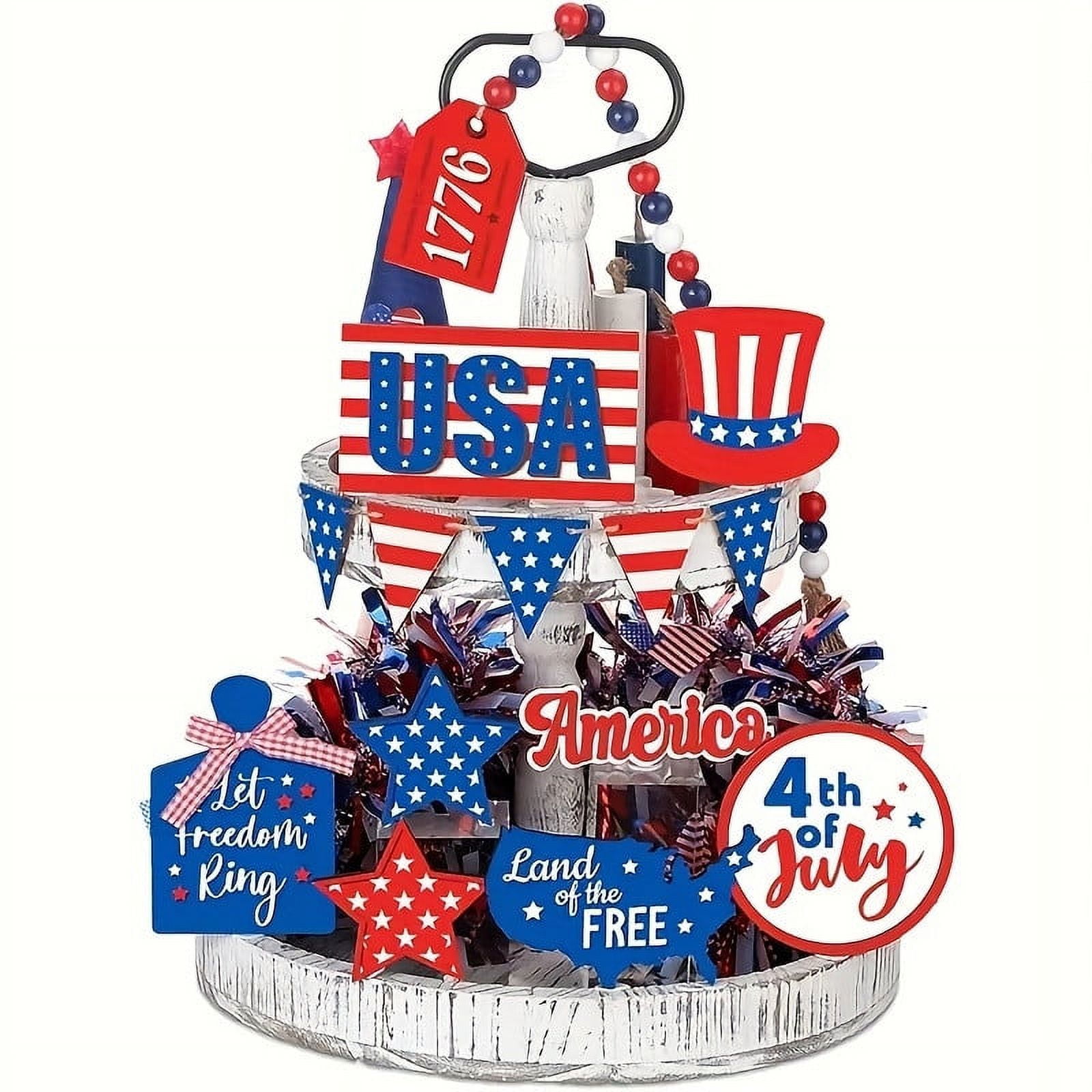 Patriotic 4th of July Tiered Tray Decor Set USA Independence Day ...