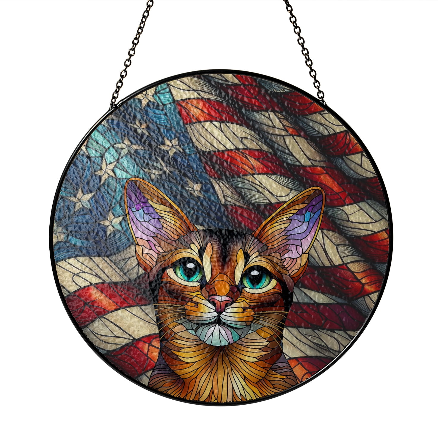 Patriotic Abyssinian Stained Glass Portrait American Flag Stained Glass ...