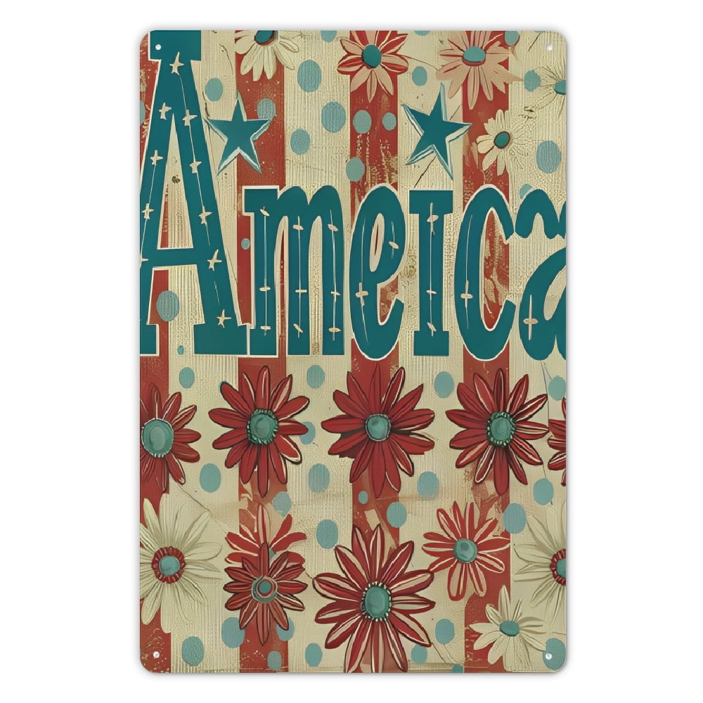 Patriotic "America" Metal Sign - 12x8in, Vibrant Red, White & Blue ...