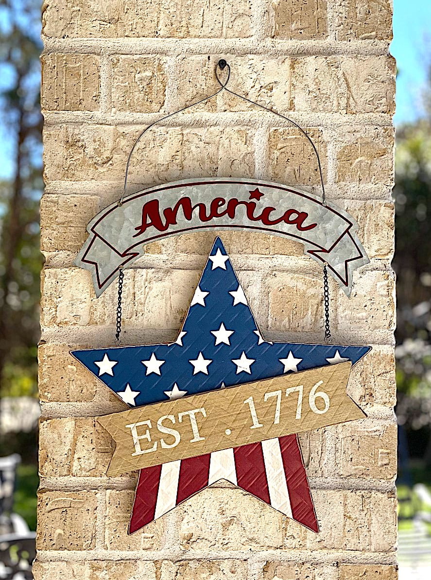 Patriotic American Decor Star / America Est. 1776 / Sign Wood Metal ...