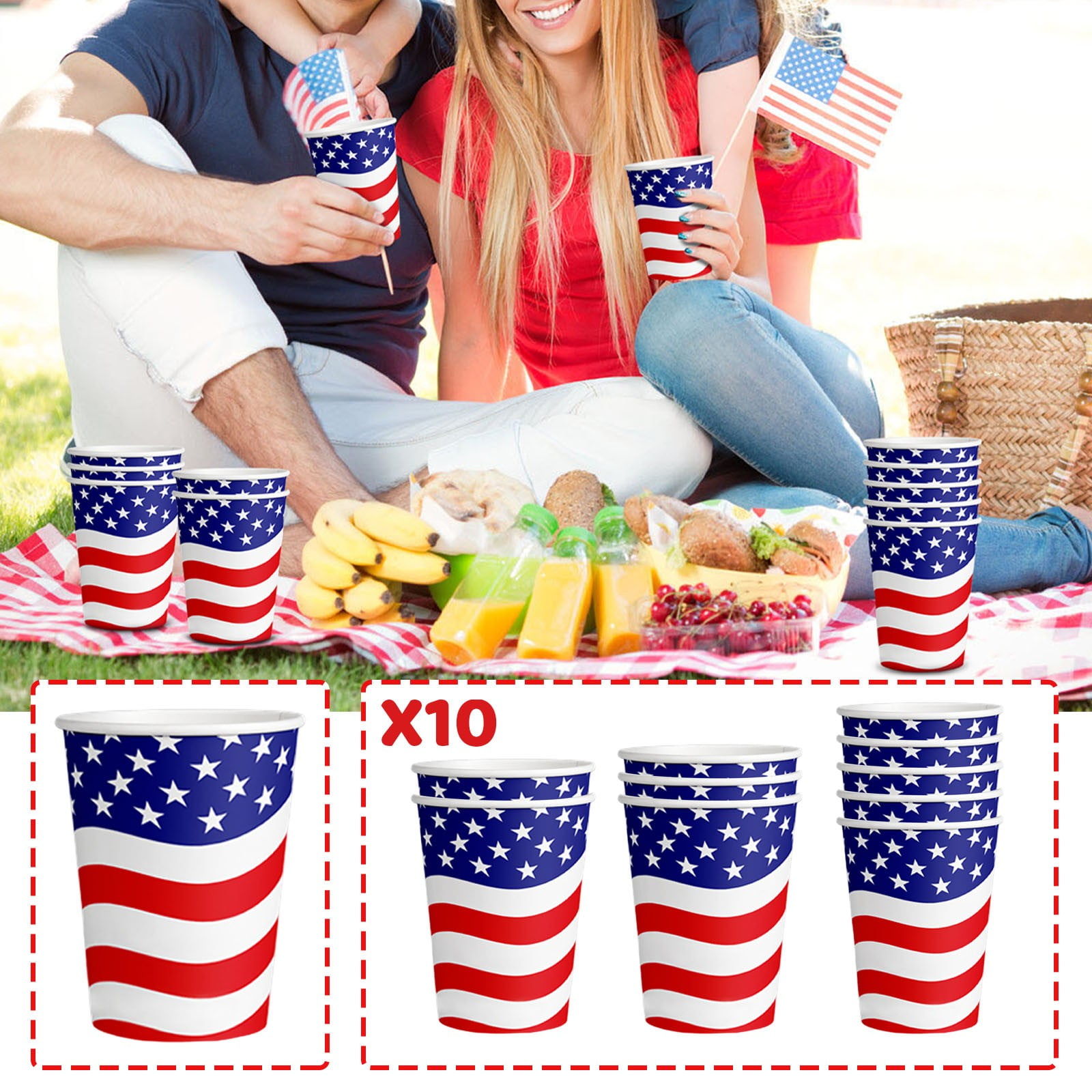 Patriotic American Flag Disposable Party Cups, 10 Pack Perfect for 4th ...