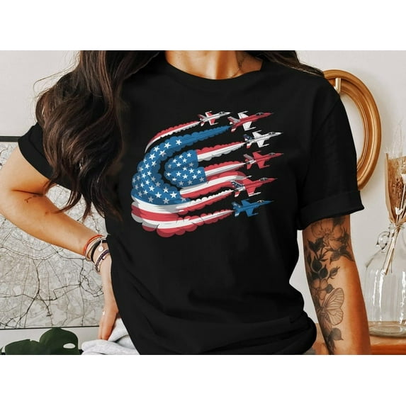 Patriotic American Flag Fighter Jets T-Shirt – Red White Blue USA Pride ...