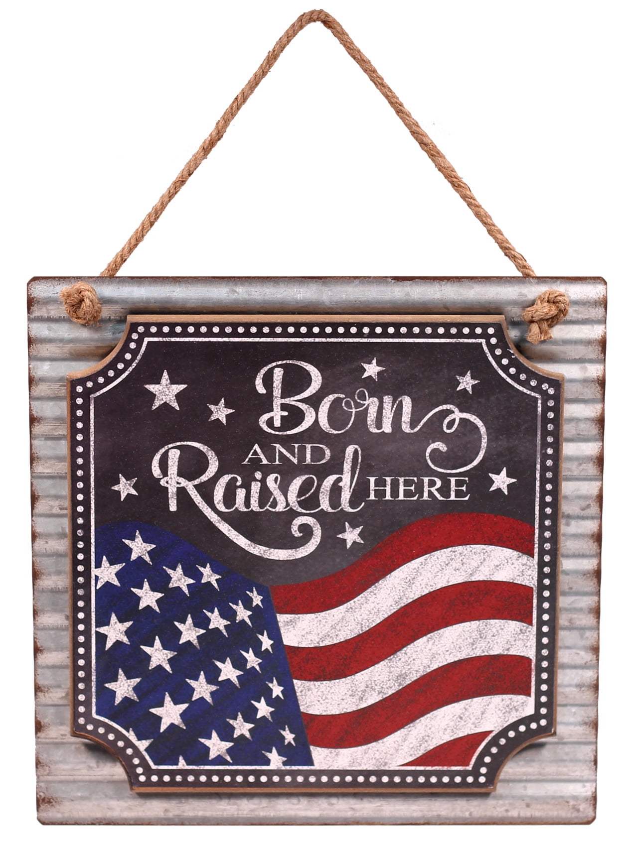 Patriotic American Flag Hanging Sign, 12 Inch Square With Jute Hanger ...