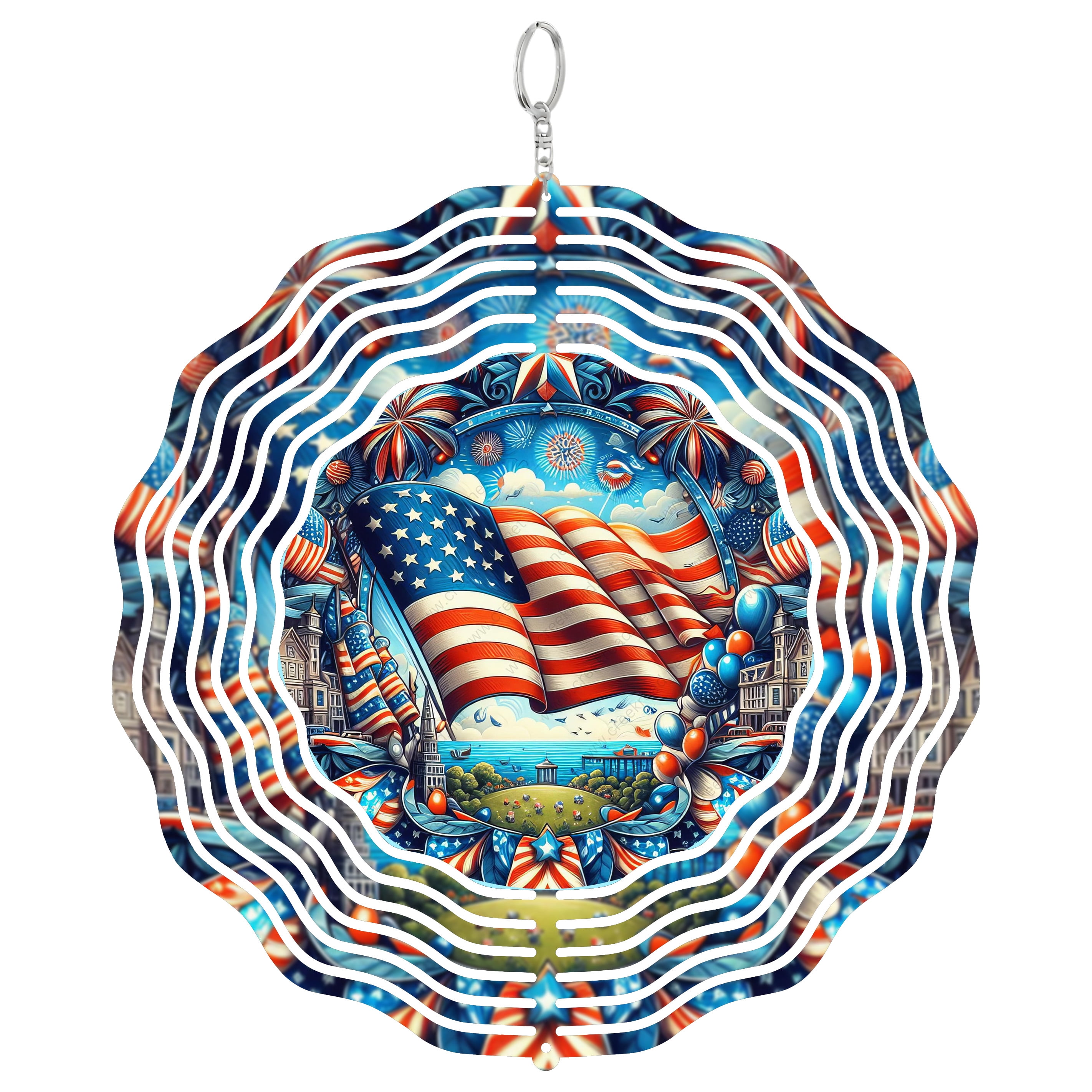 Patriotic American Flag Independence Day 3D Wind Spinner Kinetic Art ...
