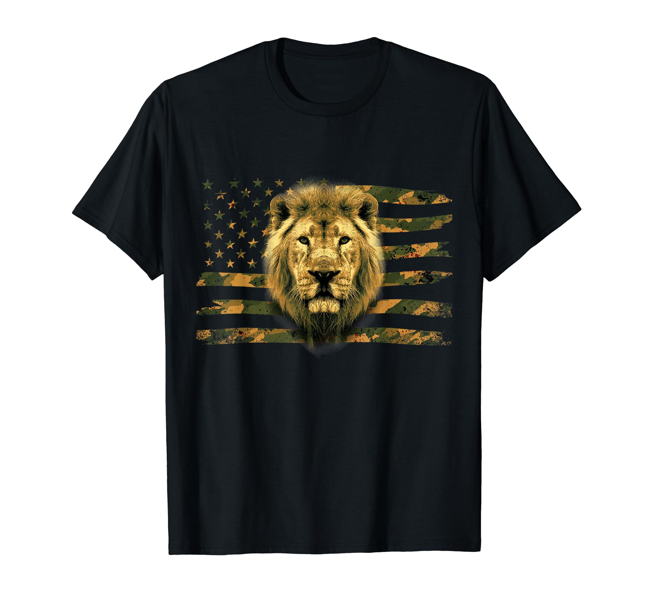 Patriotic American Flag Lion Camo Military Soldier Christian T-Shirt ...