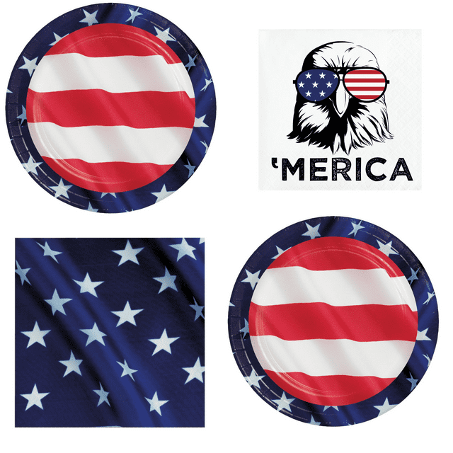 Patriotic American Flag Party Supplies Disposable Plates Napkins For