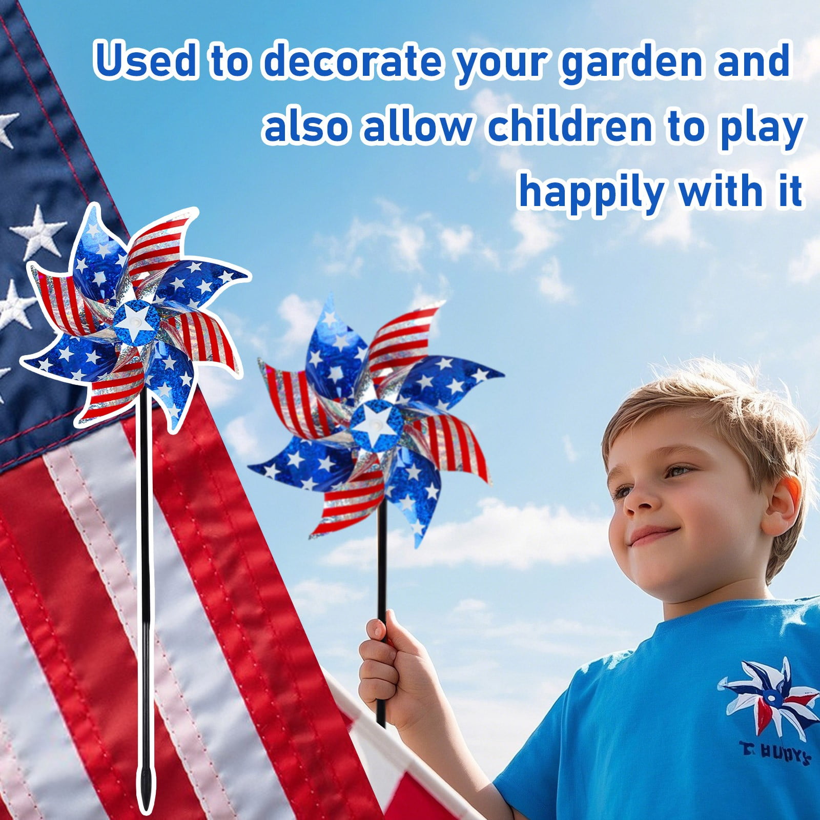 Patriotic American Flag Pinwheels Set 10 Pack Garden Wind Spinners for ...