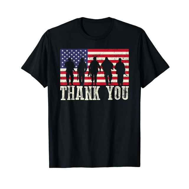Patriotic American Flag Thank You For Men Women Kid Girl Boy T-Shirt ...