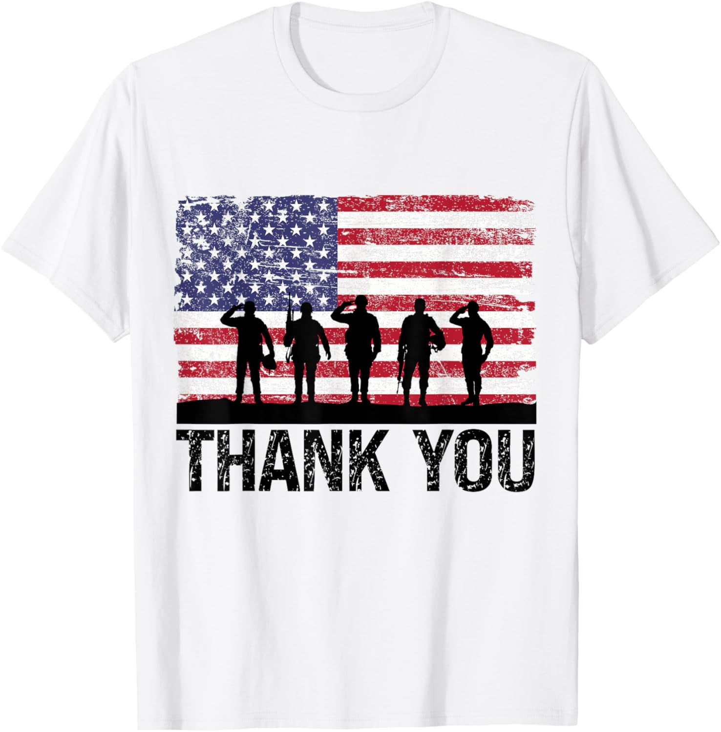Patriotic American Flag Thank You Veterans Proud Service T-Shirt ...