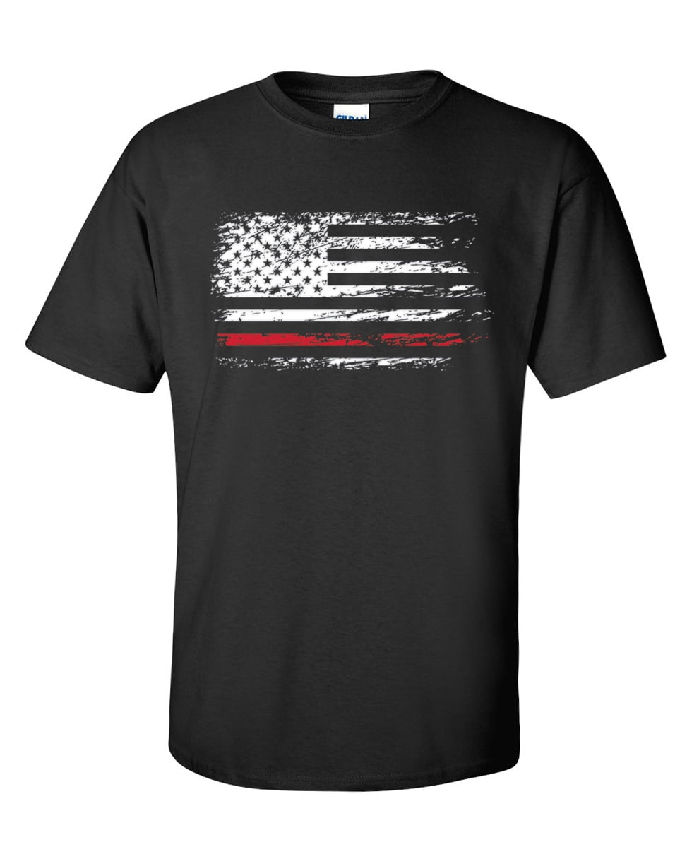 Patriotic American Flag Thin Red Line Firefighters Short Sleeve T-shirt ...