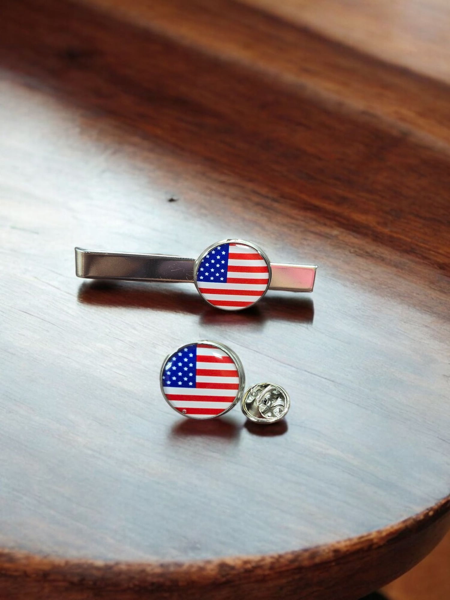 Patriotic American Flag Tie Pin Tie Bar Set | Non Tarnish-Made in USA ...