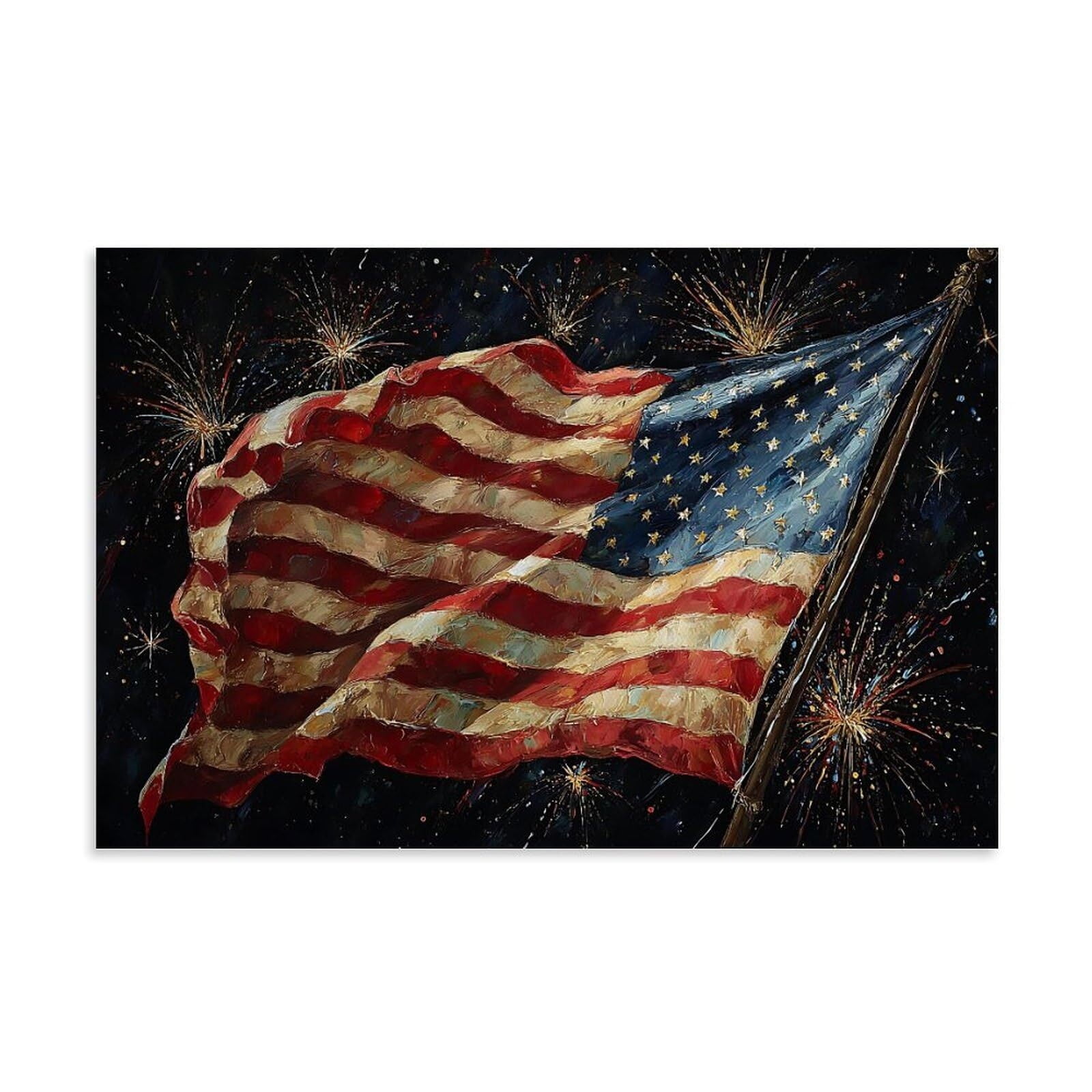 Patriotic American Flag Wall Art 4th of July Fireworks Print Rustic ...