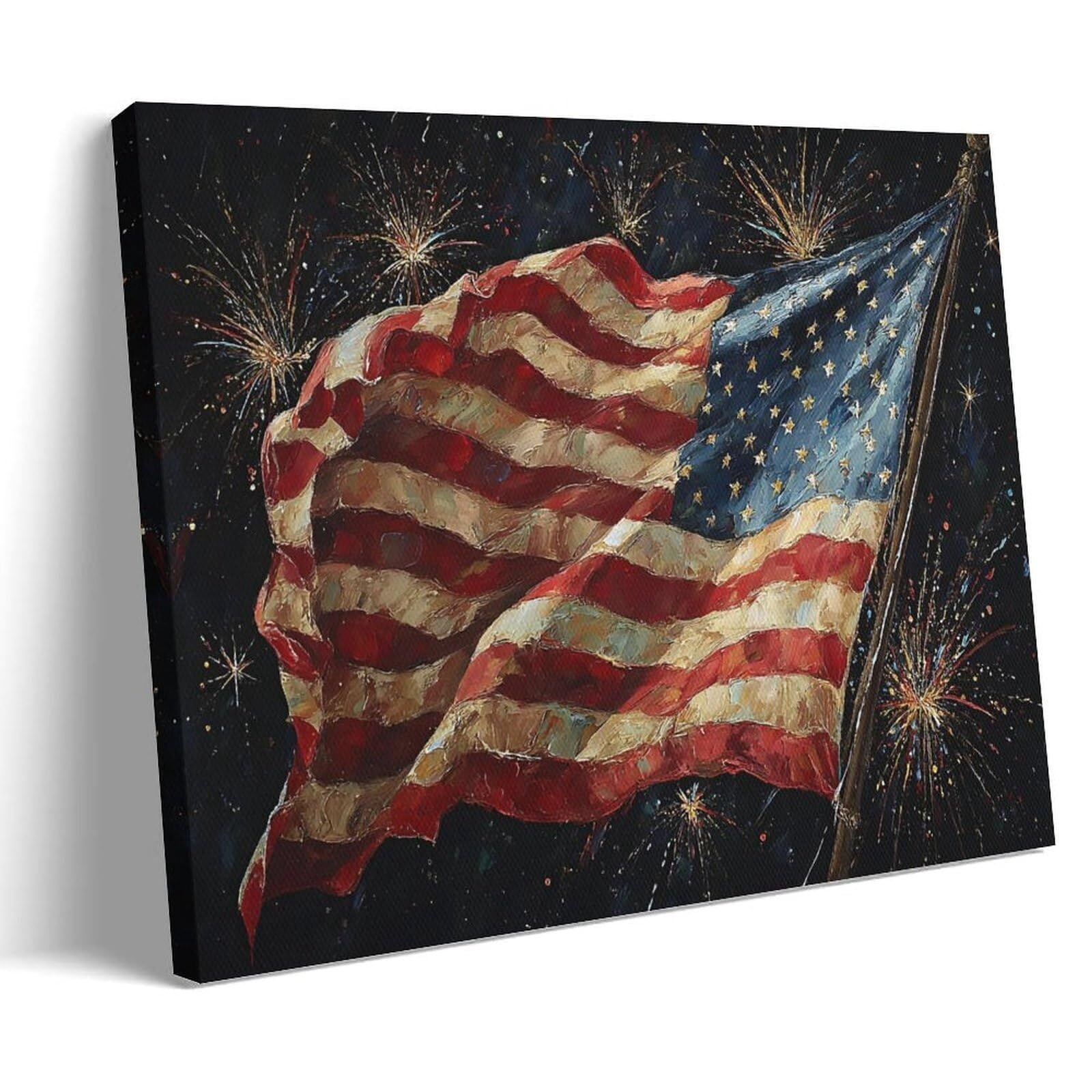 Patriotic American Flag Wall Art 4th of July Fireworks Print Rustic ...