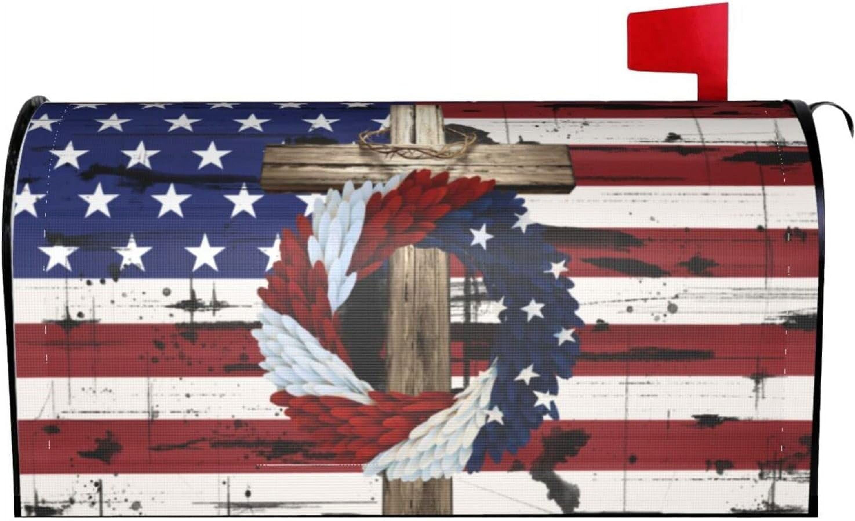 Patriotic American Flag Wreath Cross Mailbox Covers Magnetic Stars ...