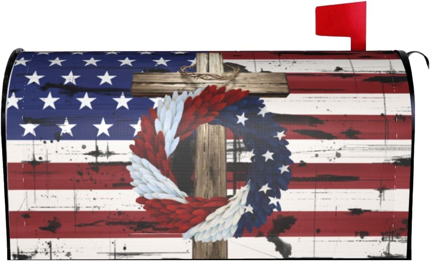 Patriotic American Flag Wreath Cross Mailbox Covers Magnetic Stars ...