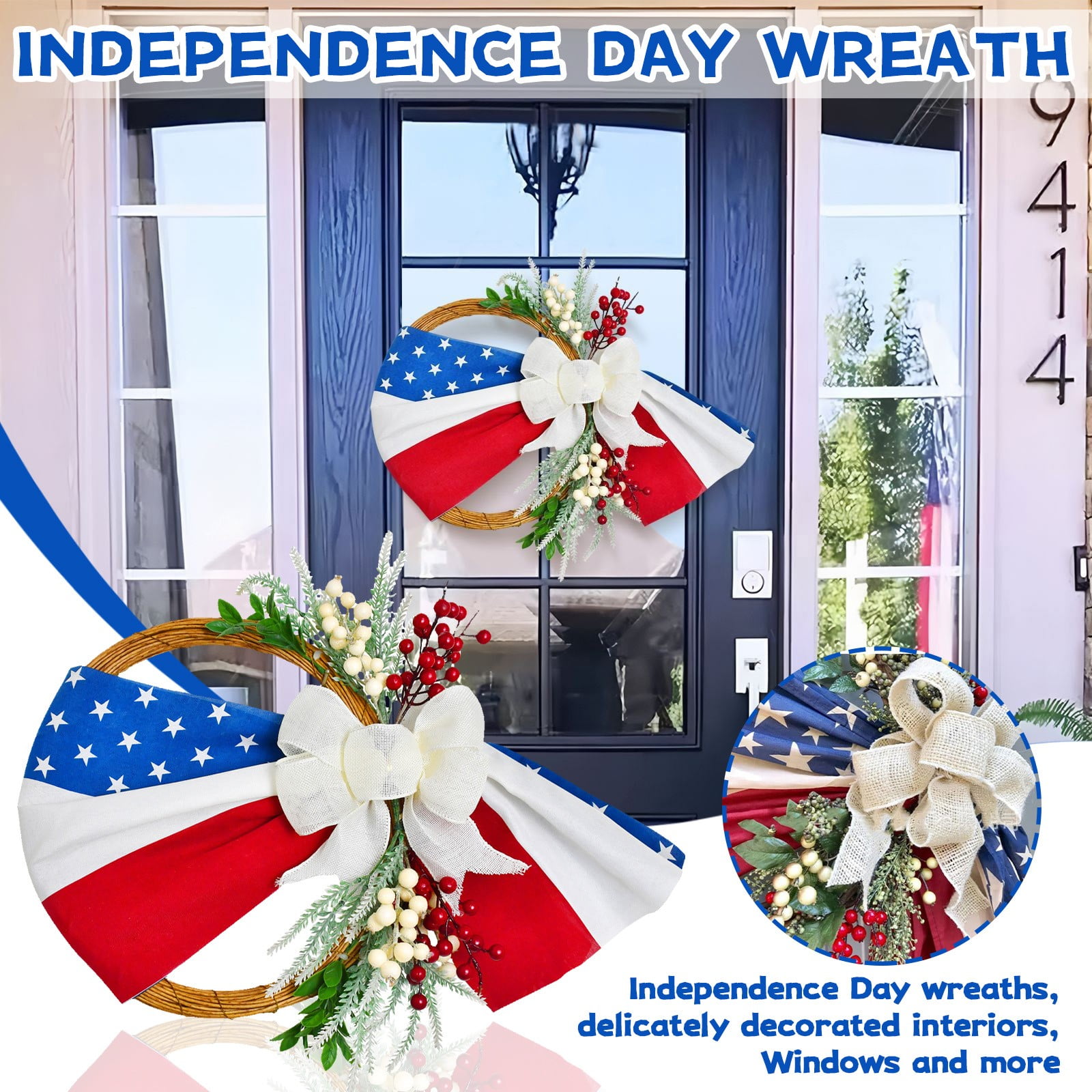 Patriotic American Flag Wreath for Front Door 4th of July, Memorial Day ...