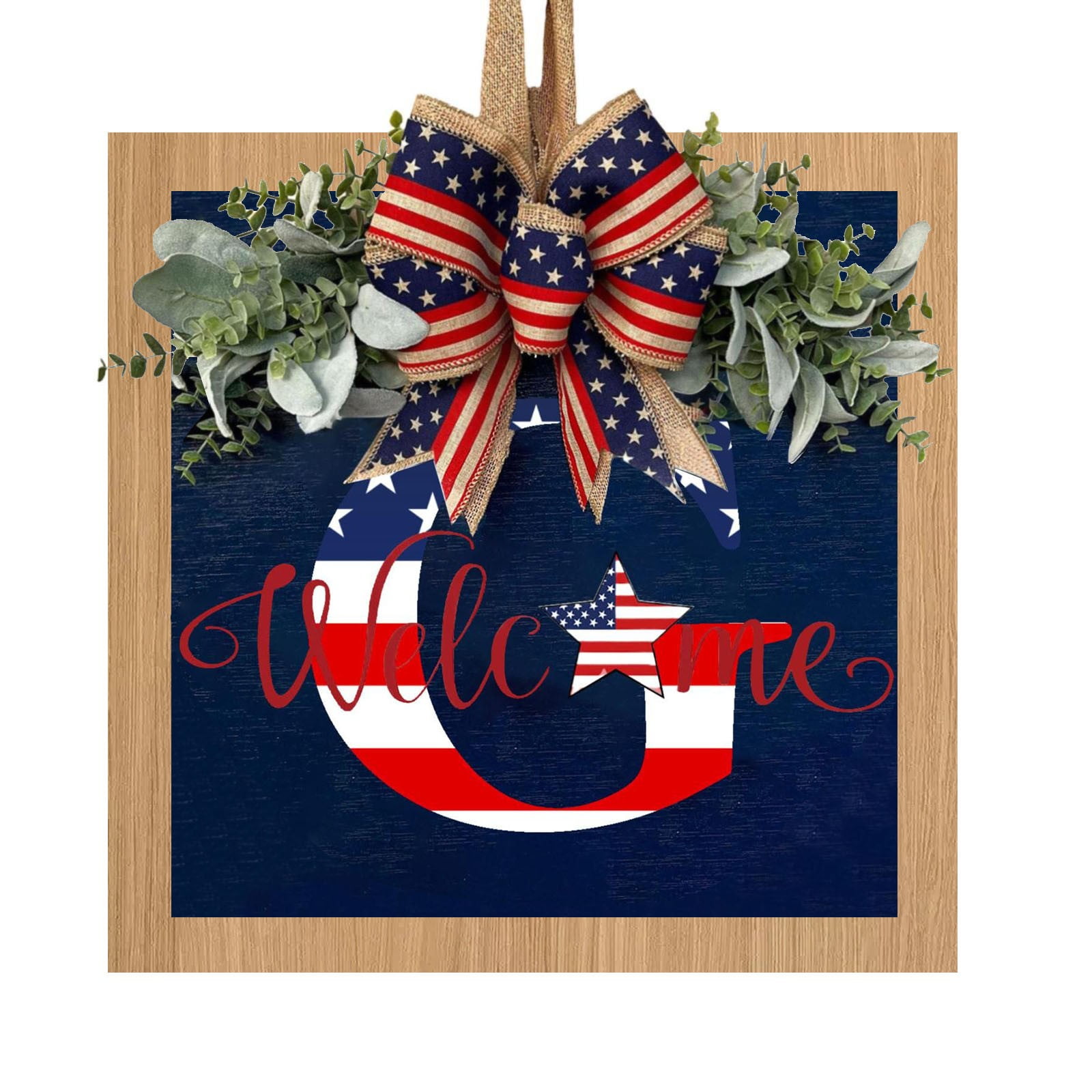 Patriotic American Hanging Sign 4th of July Welcome Door Sign ...
