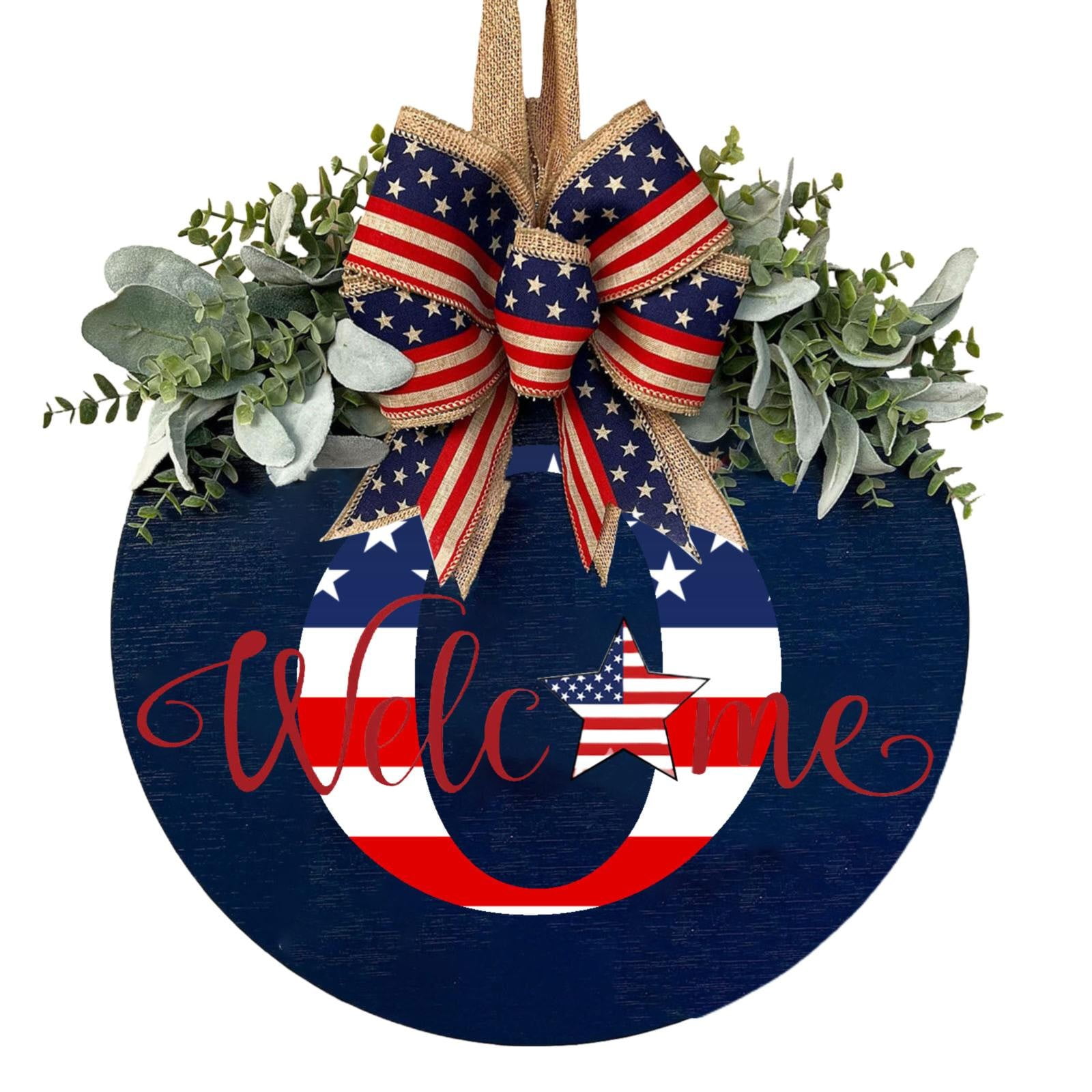 Patriotic American Hanging Sign 4th of July Welcome Door Sign ...