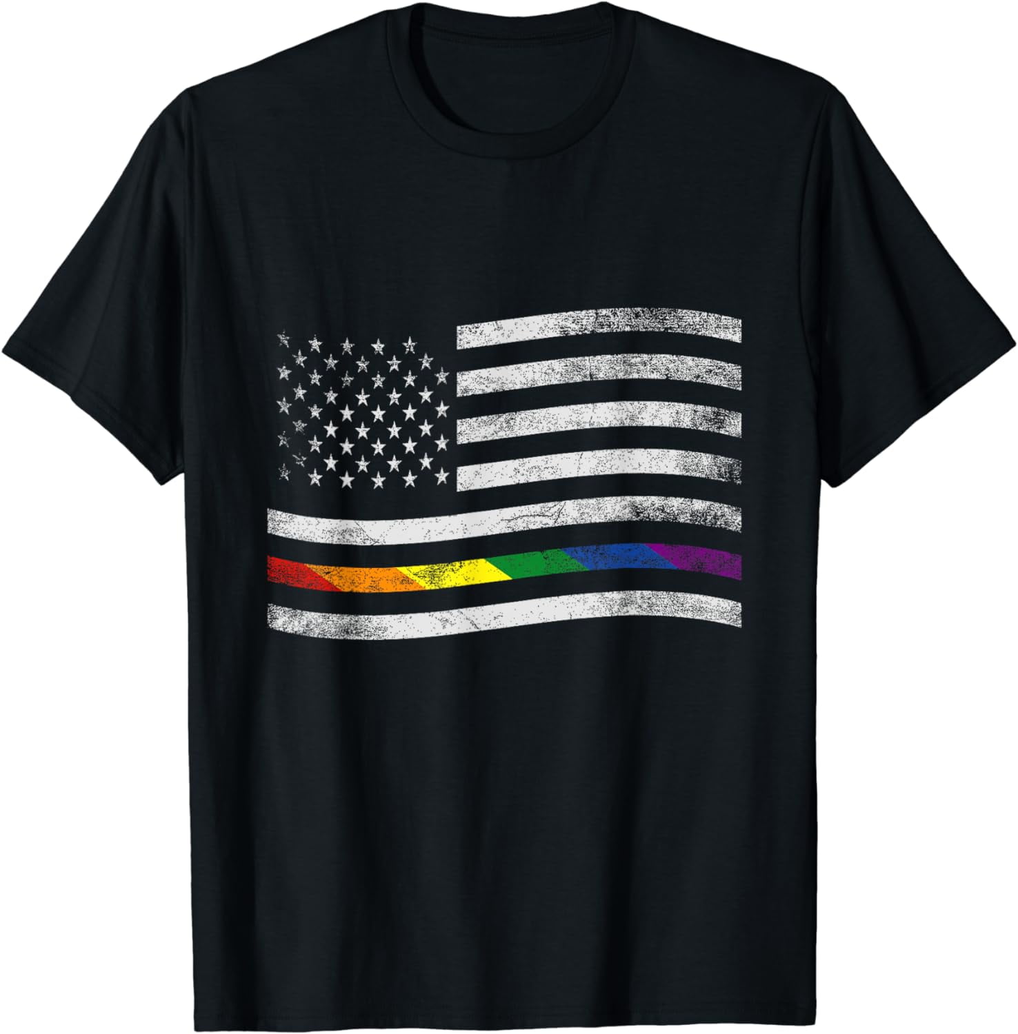 Patriotic American LGBT Pride USA Flag Distressed Rainbow T-Shirt ...