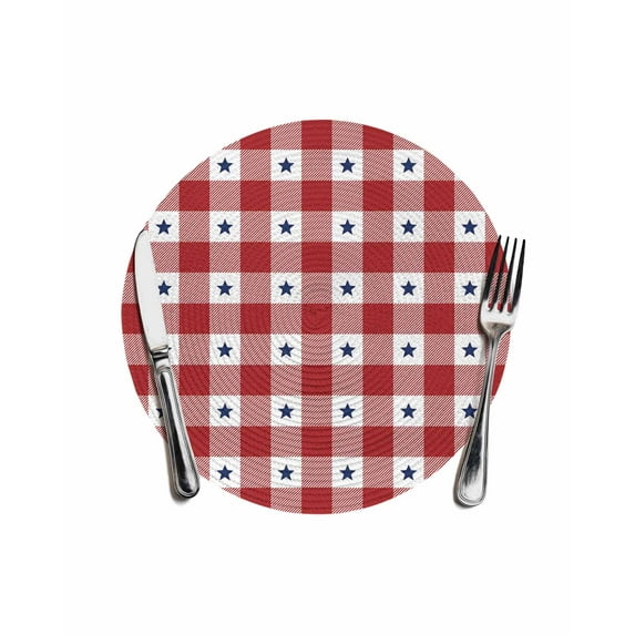 Patriotic Americana Star Gingham Plaid Round Table Placemats 1 pc, Red ...
