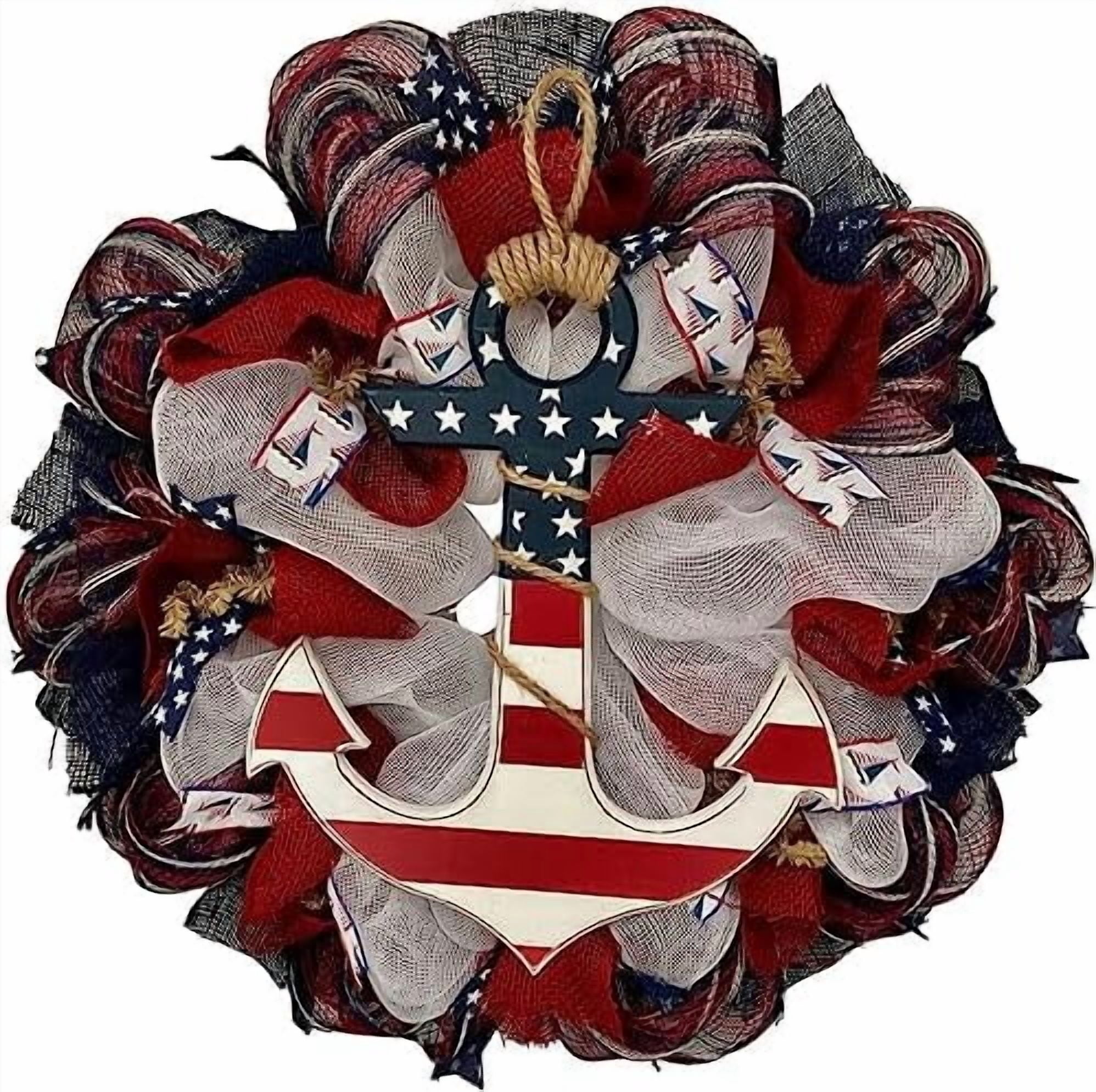 Patriotic Anchor Wreath Handmade Deco Mesh. Available in 24 inch and 28 ...