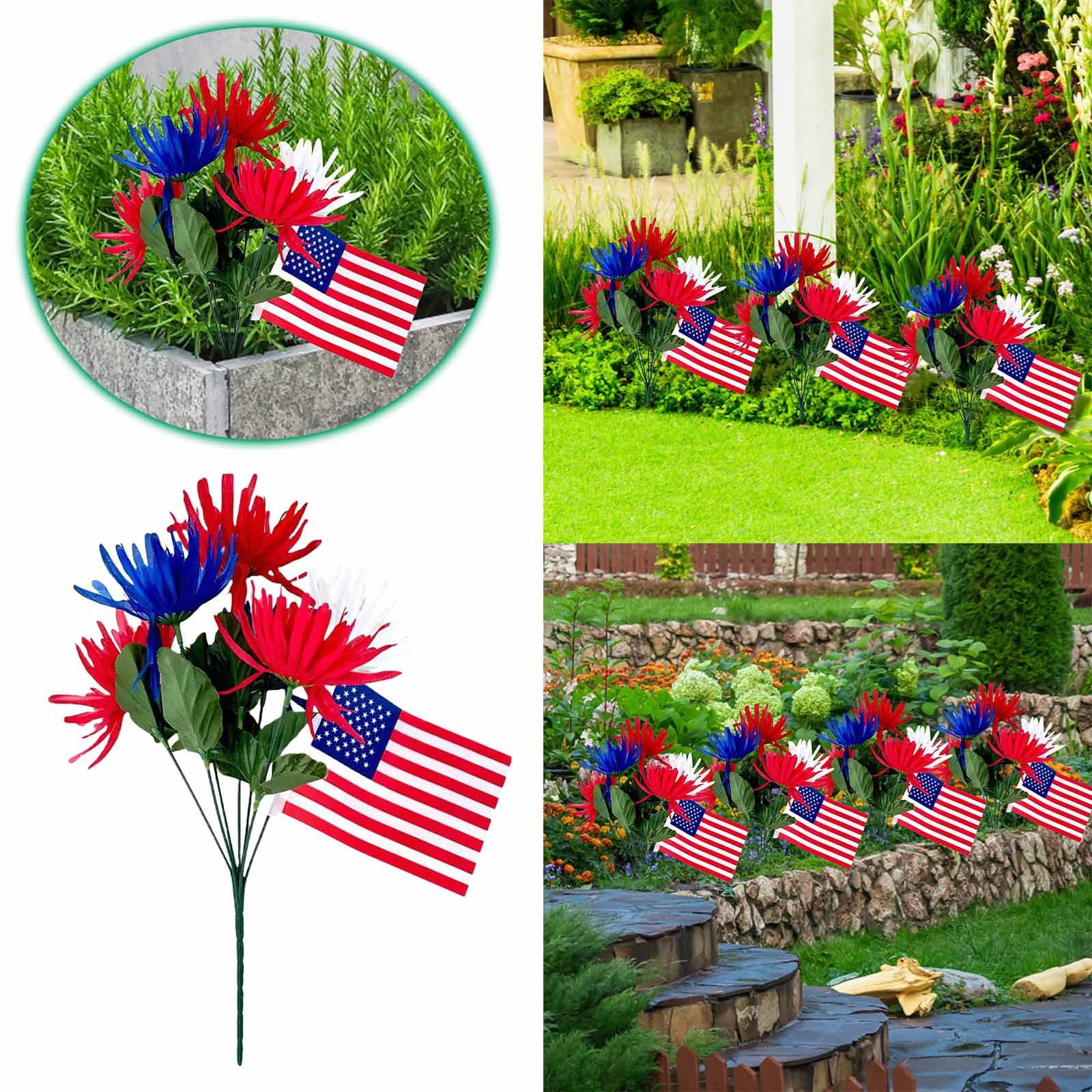 Patriotic Artificial Flowers, 2025 New Memorial Bouquet Fake Red White ...