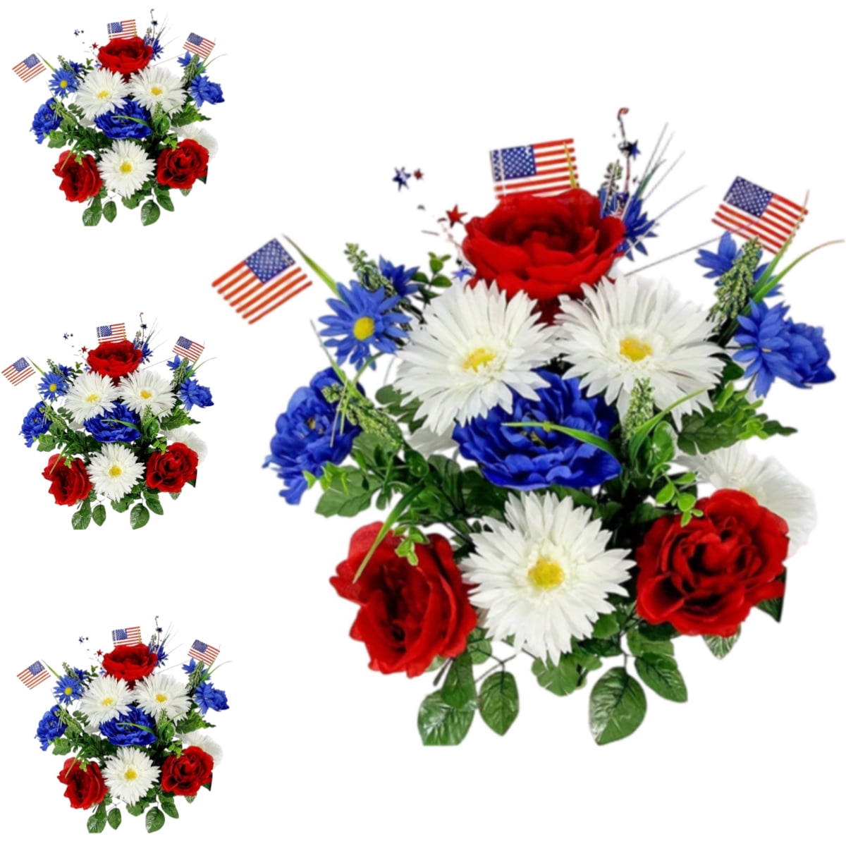 Patriotic Artificial Flowers Memorial Bouquet Fake Red White and Blue ...