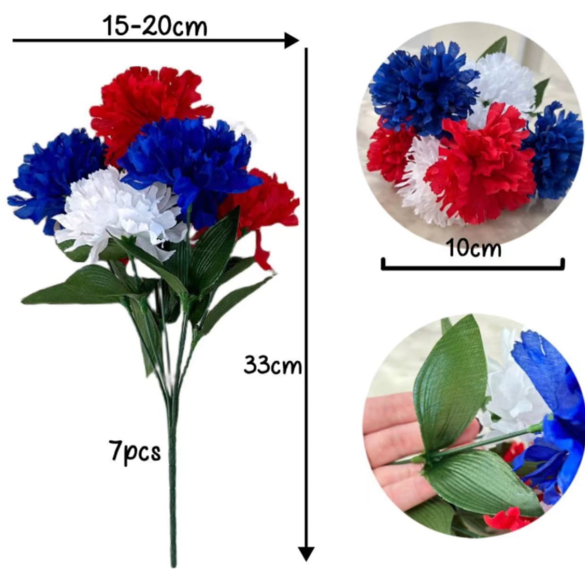 Patriotic Artificial Flowers Memorial Bouquet Fake Red White and Blue ...