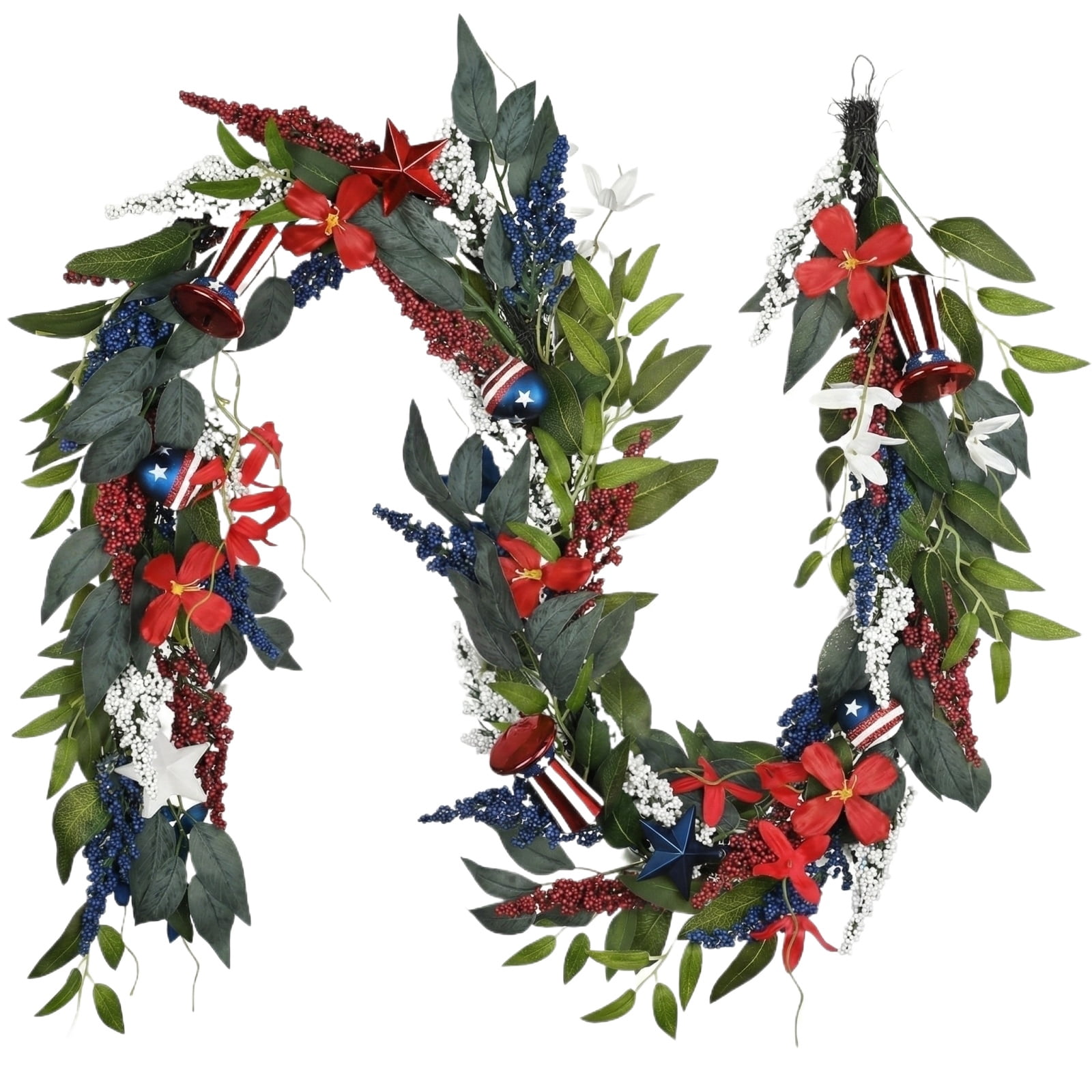Patriotic Artificial Garland, 6ft Red White Blue Independence Day ...