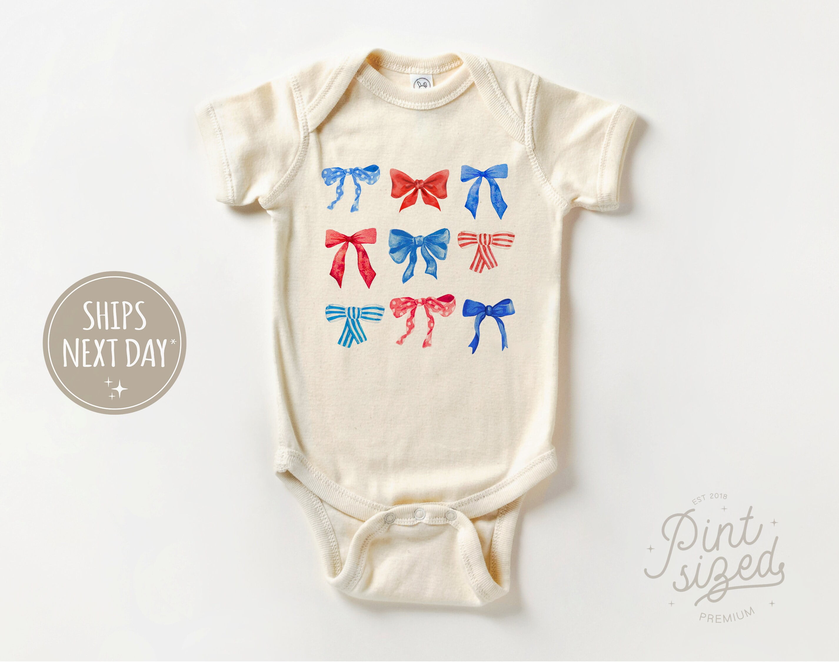 Patriotic Baby Girl Onesie, Coquette Bows Bodysuit, Cute Fourth Of July ...
