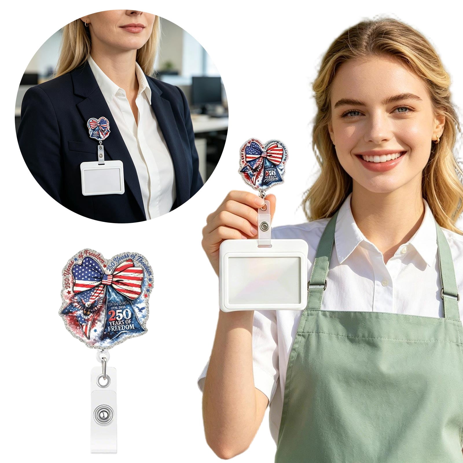 Patriotic Badge Reel, 250 Years of Freedom 1776-2026 Retractable ID ...