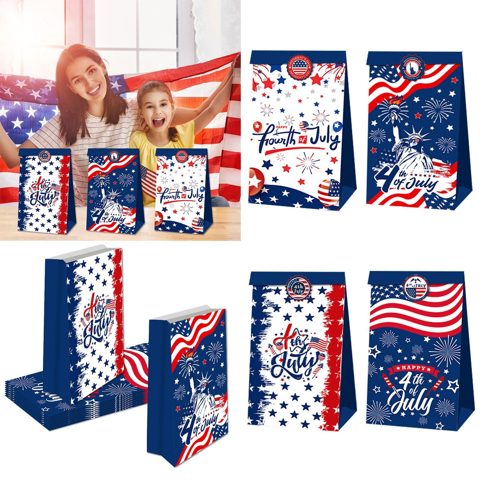 Patriotic Bags 12 Count With 18 Stickers Flag Design July 4th Party ...
