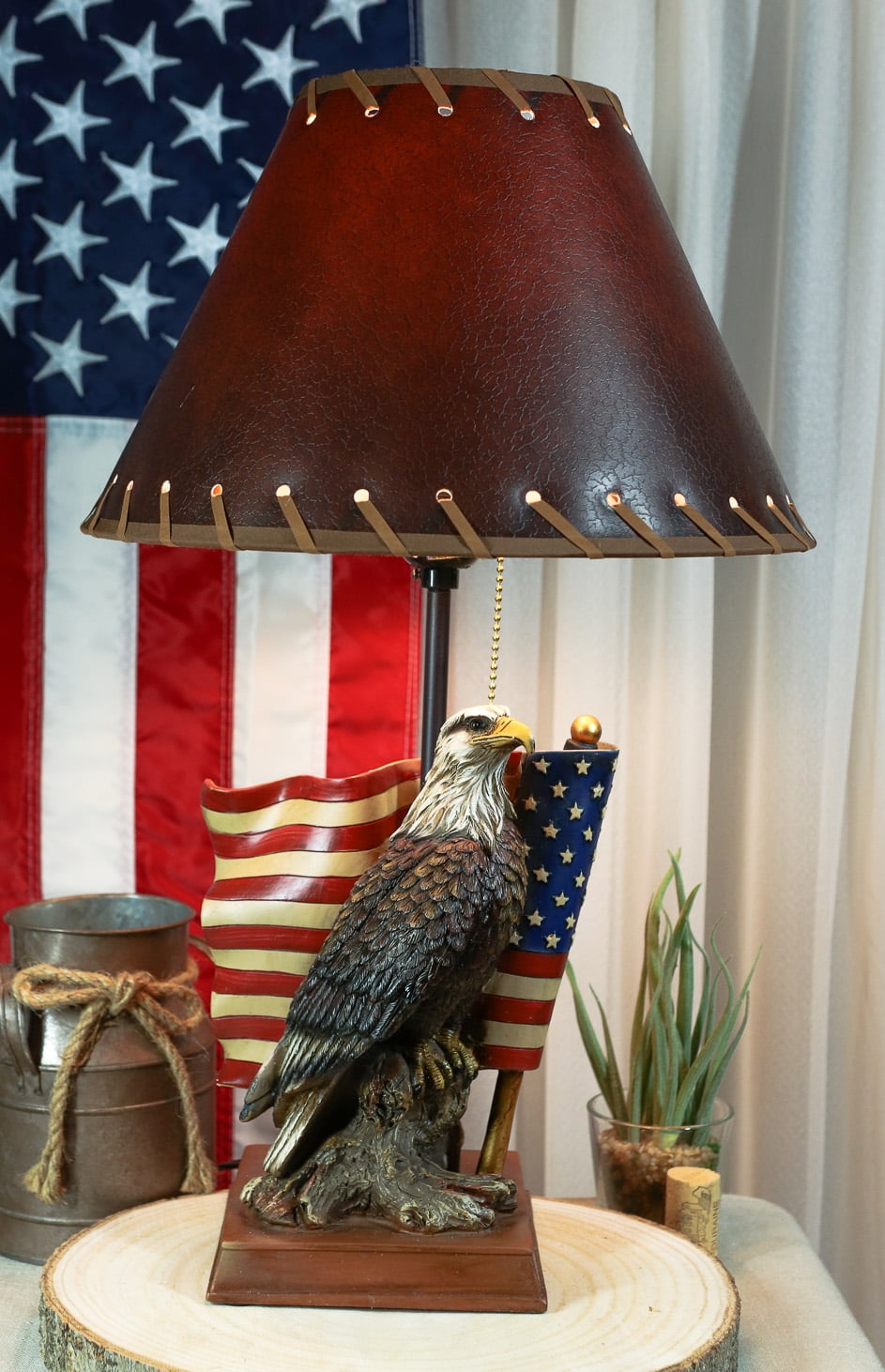 Patriotic Bald Eagle With American Flag Memorial Table Lamp Figurine 19 ...