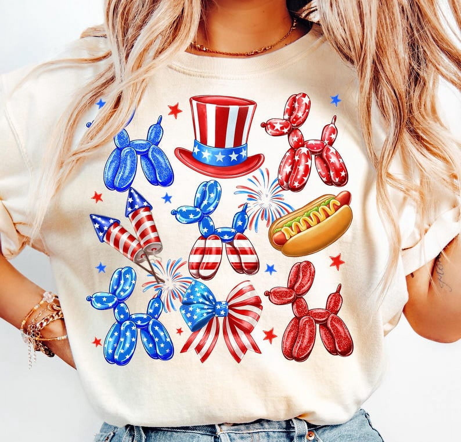 Patriotic Balloon Pup T-Shirt– Cute 4th of July Coquette Style with Dog ...